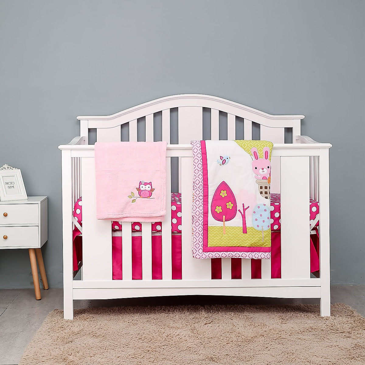 Cotton Pink Polk Dots Crib Sheet 1 PC Pink Fitted Sheet with White Polk Dots for Baby Girl