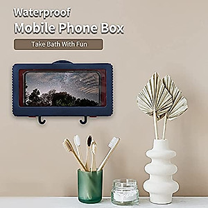 Keipc Shower Phone Holder Waterproof, HD Anti-Fog Phone Holder for Shower Wall Kitchen Mirrow, Touch Screen Phone Shower Holder Under 6.8 Inch (Dark Blue)