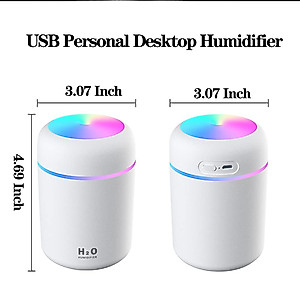 Colorful Cool Mist Mini Humidifier 300ml, USB Personal Desktop Humidifiers for Car Office Home Travel, Auto Shut-Off, 2 Mist Modes, Ultra Quiet.(white)