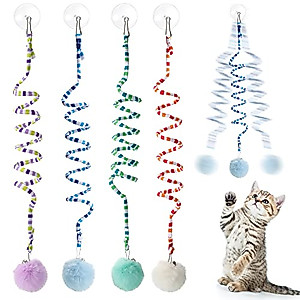 Woanger 4 Pcs Cat Spring Toys Hanging Cat Toy Hanging Door Interactive Cat Toys Cat Ball Toys with Bell Long Tail Stretchable Soft Plush Cat Teaser Toy for Kitten Chase Play and Kill Time, Gradient