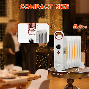 AKUSAKO Oil Filled Radiator Heater, 700W Portable Electric Space Heater with Thermostat, Overheat Protection, Oil Heaters for Indoor Use, Quiet Indoor Radiant Heater for Home, Room, Office