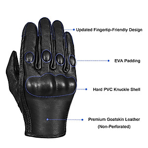 Superbike Full finger Goat Skin Leather Touchscreen Motorcycle Gloves Non-Perforated, M