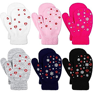 Cooraby 6 Pairs Toddler Magic Mittens Gloves Winter Kids Mittens Unisex Baby Warm Knitted Stretch Gloves