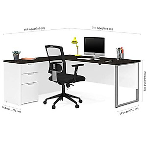 Bestar Pro-Concept Plus L-Shaped Desk with Drawers, White & Deep Grey