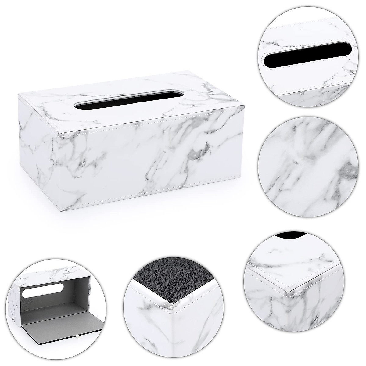 Sumnacon Rectangular Leather Tissue Box Cover - Stylish Tissue Box Holder with Magnetic Bottom, Decorative PU Tissue Box for Vanity Dresser Night Stand Table Countertop Home Office Car, Marble White