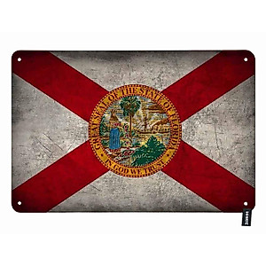 HOSNYE Florida State Flag Tin Sign Vintage Metal Tin Signs for Men Women Wall Art Decor for Home Bars Clubs Cafes 8x12 Inch