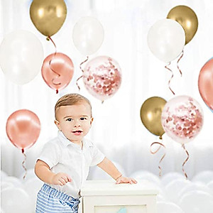 Rose Gold White Balloons, 50pcs 12 Inches Gold and White Latex Balloons for Baby Shower, Wedding, Birthday Party Backdrop Decorations