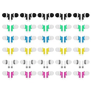 QIDAIZUOEN 60 Packs Earbuds Bulk Classroom Headphones Wired in Ear Disposable Student Earphones Multiple Colors Individually Wrapped for School Travel or Home Use