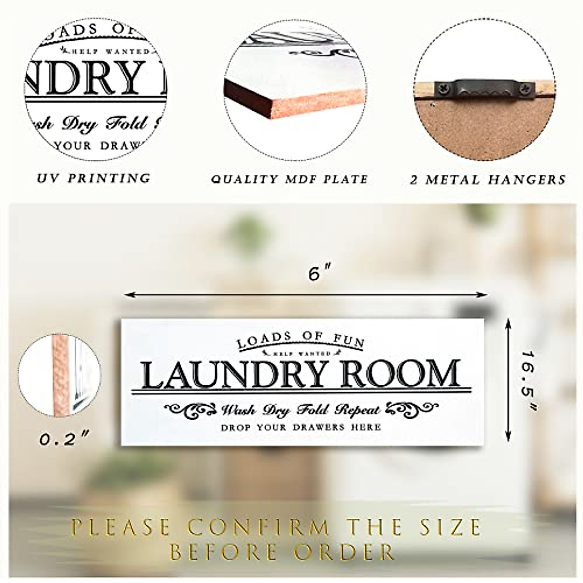 Gifhunter Laundry Room Decor With Wash Dry Fold Repeat Laundry Sign for Laundry Room Décor, Rustic Family Farmhouse Laundry Room Wall Decor Wall Sign Laundry Rules Hanging Prints for Laundry Room