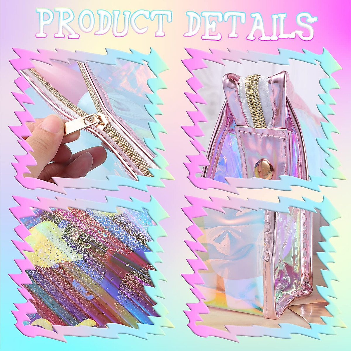 BESARME 10 Pcs Holographic Makeup Bags Bulk, Stocking Stuffers for Women Clear Portable Zippered Toiletry Bag Waterproof Cosmetic Bags Christmas Gifts for Women in Bulk