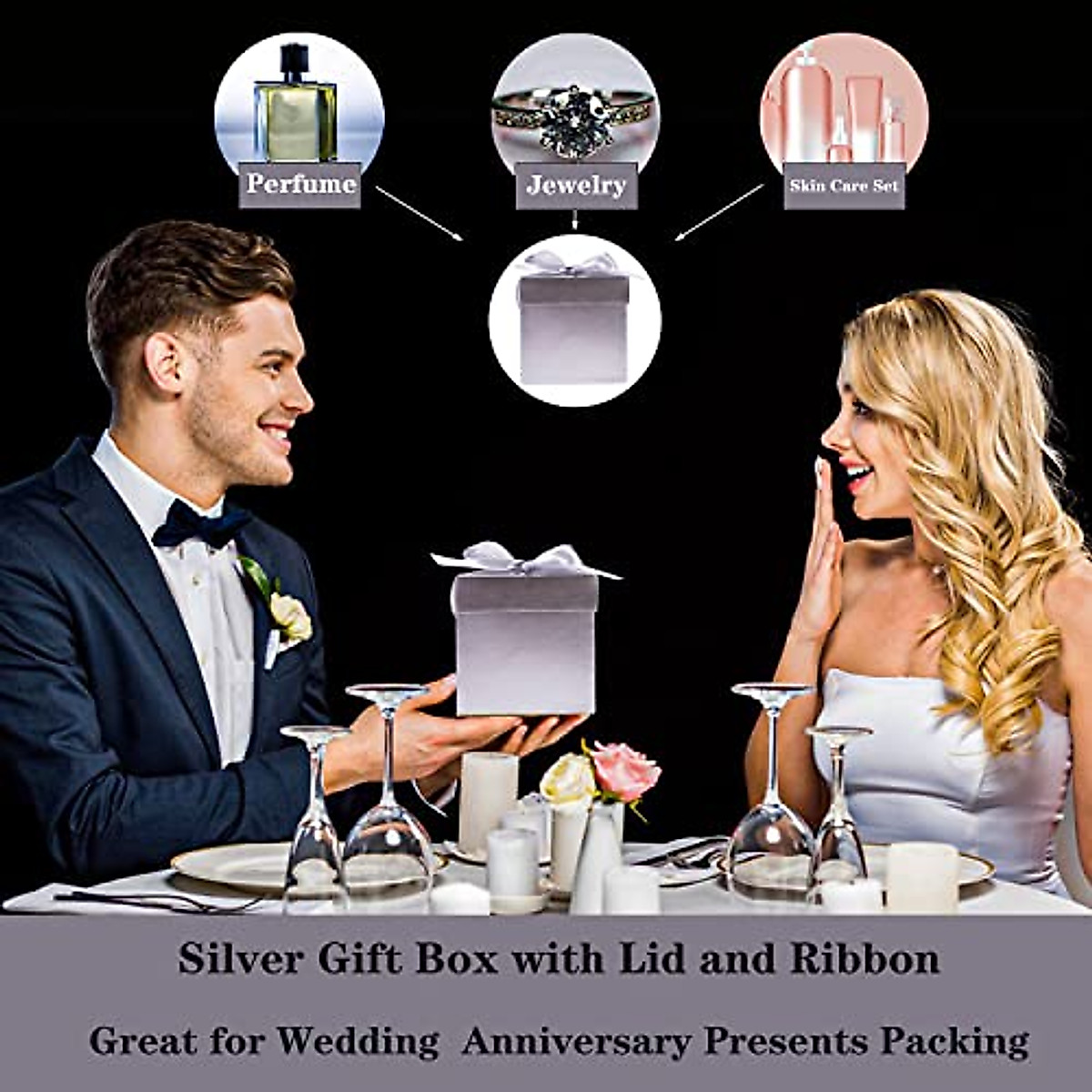 Elephant-package 12Pack Small Gift Boxes with Lids, Silver Gift Boxes with Ribbon for Wedding, Birthday, Christmas, Present Packing, Party Favor, Candle Boxes, Treat Boxes.