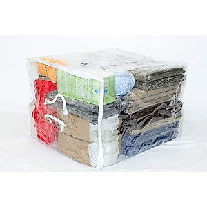 Clear Vinyl Zippered Storage Bags 15 x 18 x 12 Inch with Rope Handle 10-Pack