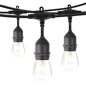 ClearMax 48 Feet Outdoor String Lights with 15 Hanging E26 Bulbs for Porch, Balcony, Backyard, Garden, or Patio Decor, Indoor Decorative Light for Cafe or Bistro Outdoor Lights, Patio Lights, Black