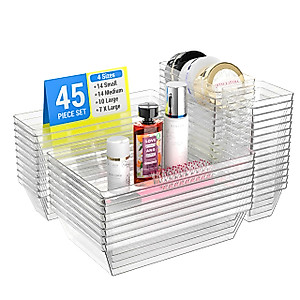 YAN & HIN Set of 45 Stackable Non-Slip Acrylic Organizers for Organization and Storage -4 Sizes Cabinet Organizer for Makeup Tray, Kitchen Drawer Organizer, and Desk Drawer Organizer