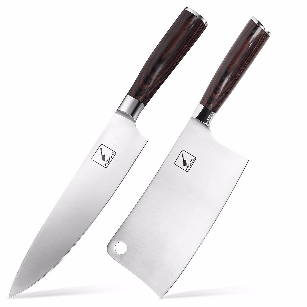 imarku 8 inch Chef Knife and 7 inch Meat Cleaver, High Carbon Japanese Stainless Steel Sharp Kitchen Knife with Ergonomic Handle