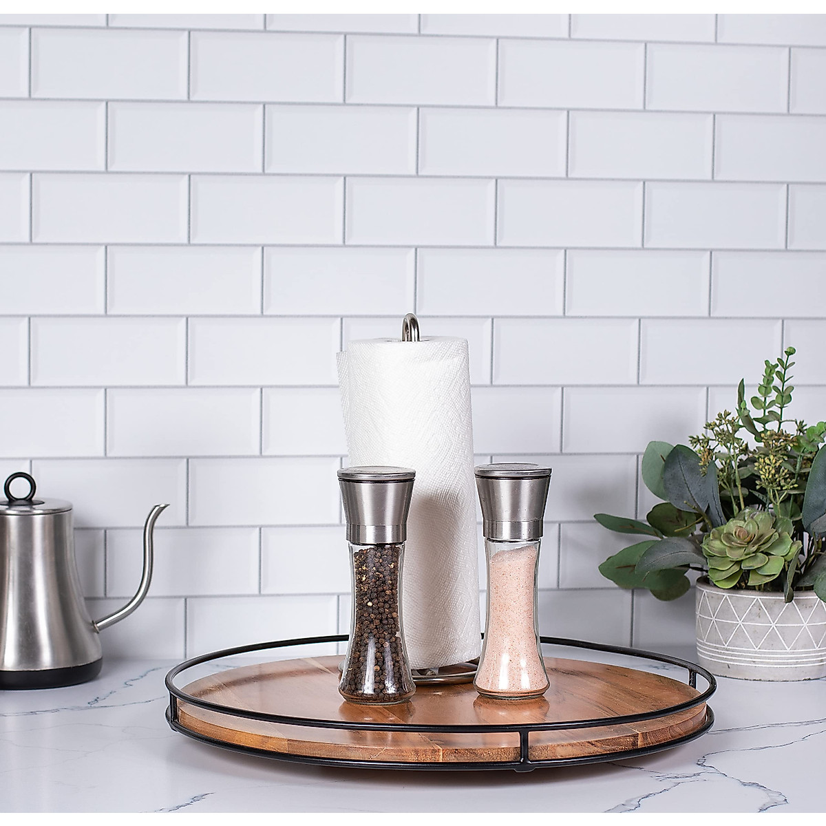 BIRDROCK HOME 18” Wooden Lazy Susan - Espresso - Iron Edges - Table Top Turntable - Cabinet or Pantry Organizer - Decorative Spice Rack Medicine Cleaning Spinning Table - Wood