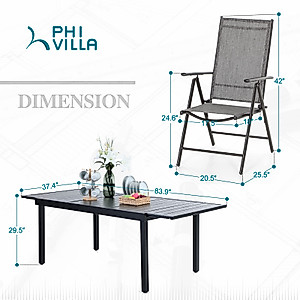 PHI VILLA 9 Piece Patio Dining Set, Outdoor Dining Set with Patio Furniture Table Chairs Set, Adjustable Folding Patio Chairs & Extendable Metal Steel Table for Garden