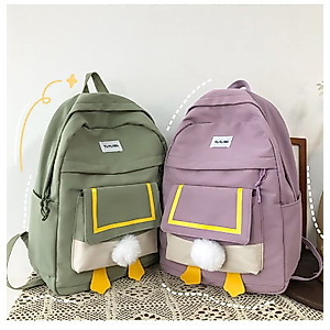 Kawaii Backpack Duck School Bag Casual Korean Version for Students Teens Aesthetic Cute Adorable Cartoon (Green)