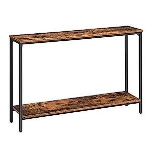 HOOBRO Console Table, 47.2" Narrow Entryway Table, Industrial Sofa Table with Shelf, Entrance Table for Living Room, Hallway, Foyer, Corridor, Office, Wood Look Accent, Rustic Brown and Black BF20XG01