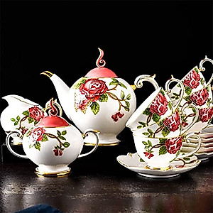 DNATS 15pc Set, Flower Embossed Porcelain Coffee Pot Cup Set, Dish Crown Design Dish, Palace Cup Set, Vintage Tea Party