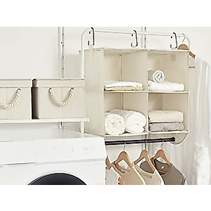 StorageWorks 4 Section Hanging Closet Organizer with Garment Rod, Storage Box with Handles