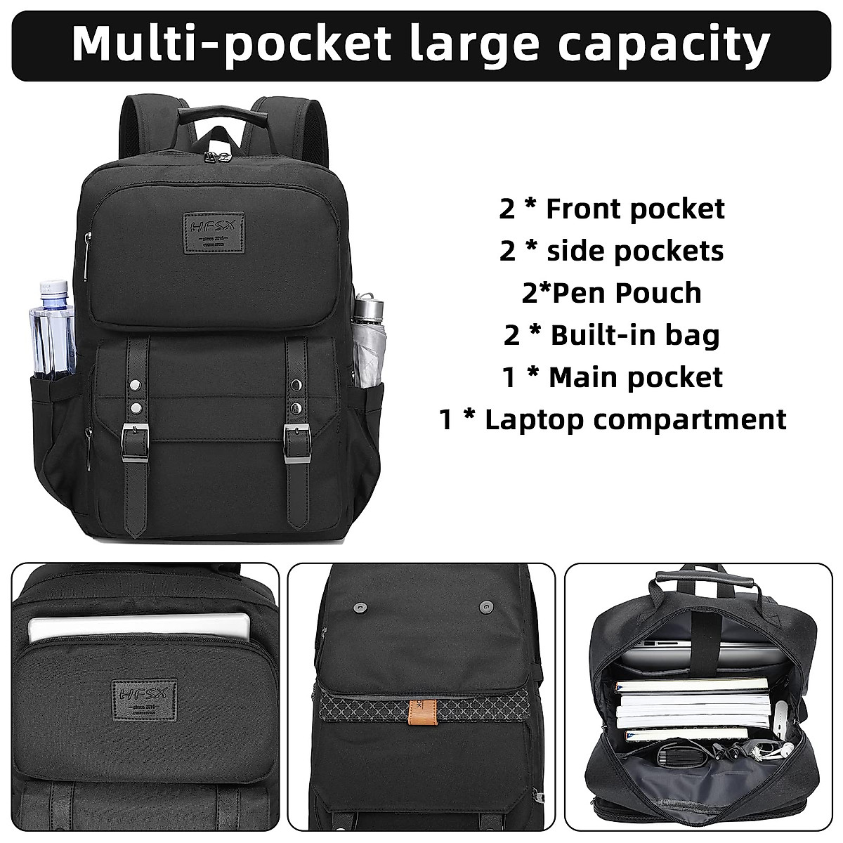 Laptop Backpack Women Men College Backpacks Bookbag Vintage Backpack Book Bag Fashion Back Pack Anti Theft Travel Backpacks with Charging Port fit 15.6 Inch Laptop Black