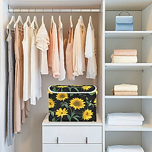 Vnurnrn Collapsible Storage Bins with Lids, Sun Flower Yellow Flowers Foldable Storage Boxes, Storage Box Cube with Lid for Clothes,Bedroom,Toys,16.5x12.6x11.8 Inch