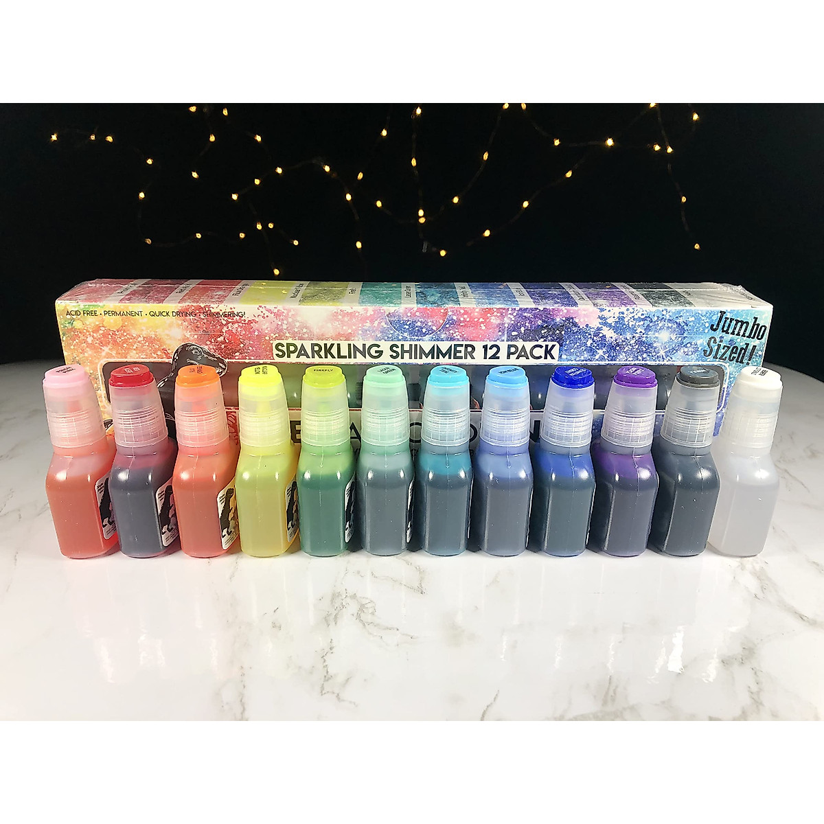 T-Rex Inks Starlight Shimmer Sparkling Alcohol Ink 12 Bottle Set - Glitter Alcohol Ink for Epoxy Resin Dye, Painting, Tumbler Making & More - Includes Shimmering Clear Blender - 20ml Bottles