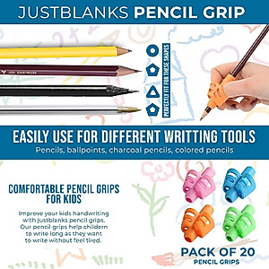 JustBlanks 20 Pcs Pencil Grips for Kids Handwriting - Pencil Holders for Kids, Pencil Grippers Writing Tool, Writing Posture Correction Tools for Toddlers, Preschoolers Special Needs for Classroom
