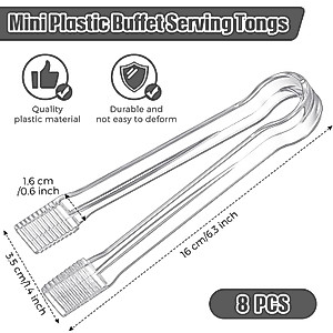 Didaey 8 Pieces Plastic Tongs for Serving Food Clear Kitchen Tongs Mini Serving Utensil Tongs 6.3 Inch Small Tongs for Food Ice Salad Buffet Weddings Barbecue Party
