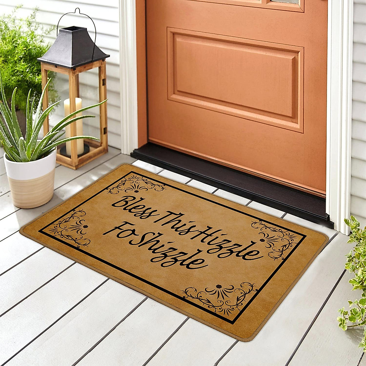 Funny Doormat,Bless This Hizzle Fo Shizzle Welcome Mat,Non-Slip Outdoor Indoor Backing Doormat Garden Entryway Rubber Rug Home Decor