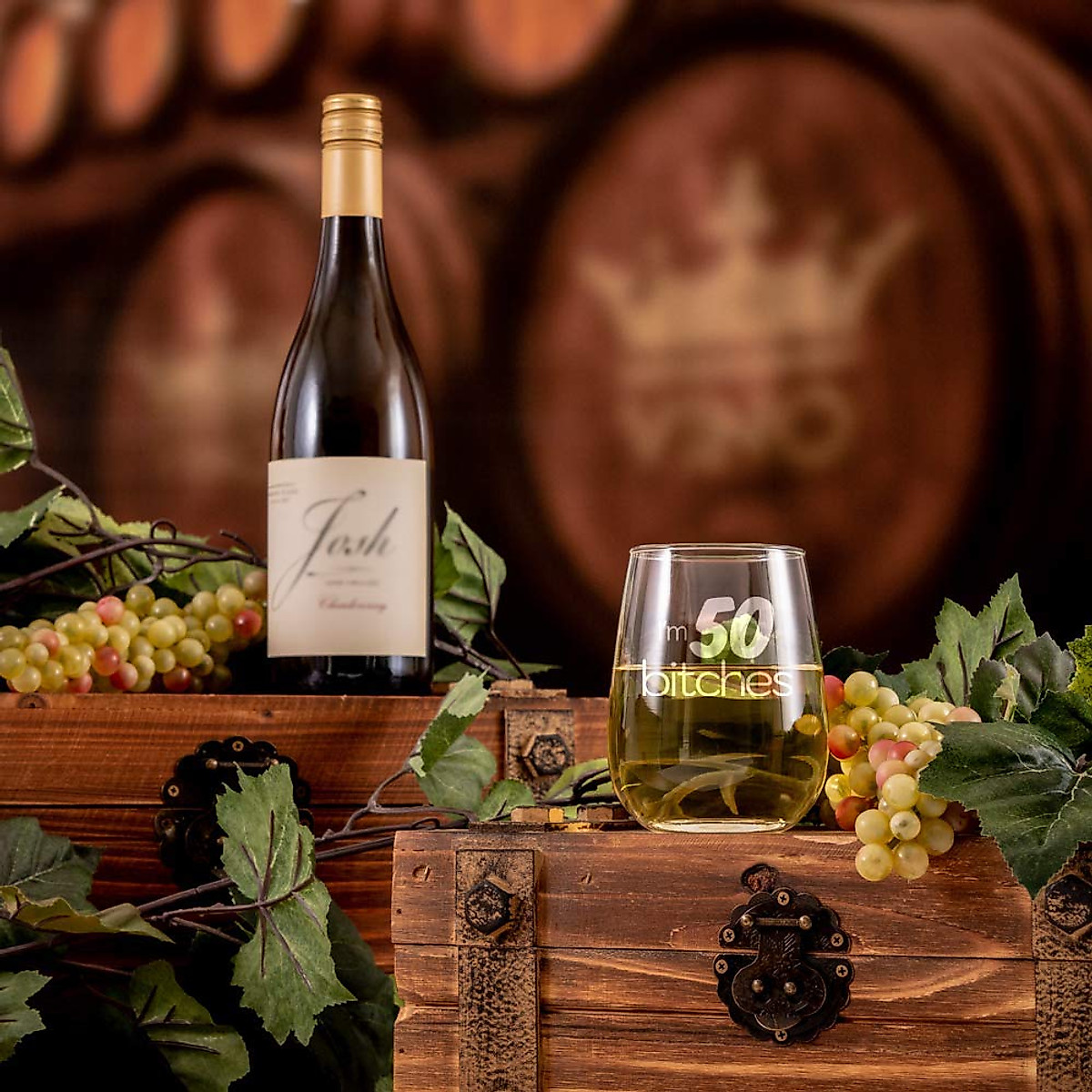 IT'S A SKIN I'm 50 Bitches |Stemless Wine Glass 17oz for red and white wine - Great Gift for Her, Him Travel includes free wine/food pairing card