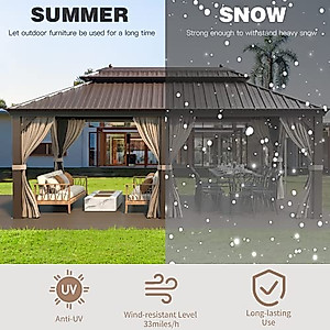 EROMMY Hardtop Gazebo Galvanized Steel Outdoor Gazebo Canopy Double Vented Roof Pergolas Aluminum Frame with Netting and Curtains for Garden,Patio,Lawns,Parties (12'x 20')