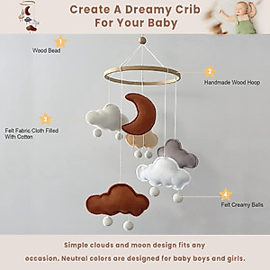 Baby Mobile for Crib - Handmade Soft Felt Crib Mobile - Boho Nursery Decor - Mobile for Bassinet, Pack N Play - Moon, Cloud, Star