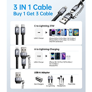 USB Type C to Lightning Cable Fast Charging, [Apple MFi Certified] 2Pack 6ft iPhone Charger Cable Compatible with iPhone 14/13/12/11 Pro Max and USB C Female to USB A Male Adapter with Keychain
