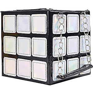 QZUnique Women's Cute Cube Shape Handbag Magic Crossbody Shoulder Bag Clutch Bag Silver With Super Long Shoulder Strap