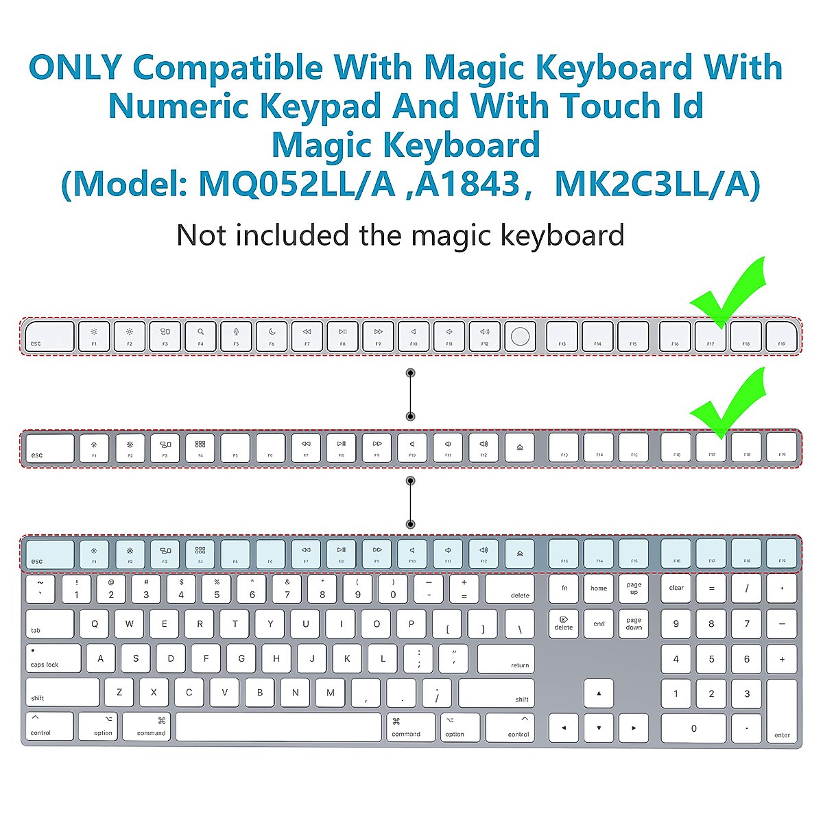HONKID Keyboard Wrist Rest for Magic Keyboard 2 with Numeric Keypad(MQ052LL/A, A1843) and Magic Keyboard with Touch ID(‎MK2C3LL/A), Slim Keyboard Wrist Rest Relieve Pain & Fatigue