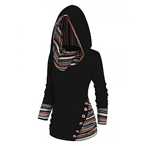 ZAFUL Women's Hoodies Long Sleeve Cowl Neck Button Hooded Shirts Knit Tops 2024 Fall Outfits Casual Boho Pullover Sweatshirt Black