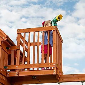 Backyard Discovery, Skyfort II Playground Cedar Wood Swing Set with Playhouse Fort, Sandbox, Picnic Table, Slide, Monkey Bars, Swings, Rock Climber, Outdoor Playset for kids Age 3-10 years