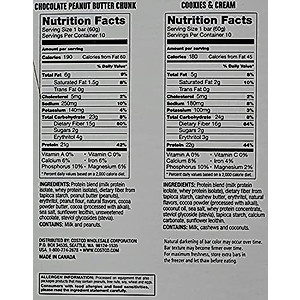 Kirkland Signature Protein Bars Chocolate Peanut Butter Chunk/ Cookies & Cream Flavor, 42.4 Oz, 20 Count