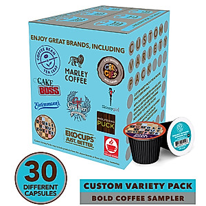 Custom Variety Pack Coffee Pod Variety Pack, Dark Roast and Bold Flavors, Single Serve Cups for Keurig K-Cup Machines - Robust Assortment with No Duplicates, 30 Count - Great Coffee Gift