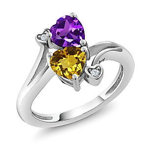 Gem Stone King 925 Sterling Silver Purple Amethyst Yellow Citrine Ring For Women (1.38 Cttw, Heart Shape 6MM, Gemstone February Birthstone, Available In Size 5, 6, 7, 8, 9)