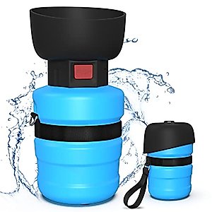 Dog Water Bottle 14oz, Leak Proof Pet Water Bottle for Dogs Portable Puppy Water Dispenser Foldable 2-in-1 Design, Lightweight & Convenient for Walking Travel Outdoor BPA Free (3rd Gen, Blue)