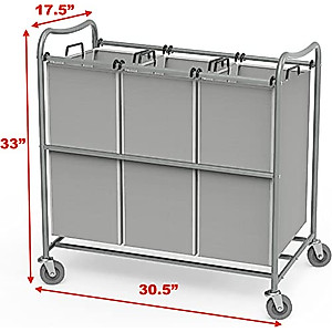 SimpleHouseware Heavy-Duty 3-Bag Laundry Sorter Cart, Silver