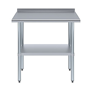 AmGood 36" Long x 18" Deep Stainless Steel Work Table with 1.5" Backsplash | Metal Kitchen Food Prep Table | NSF