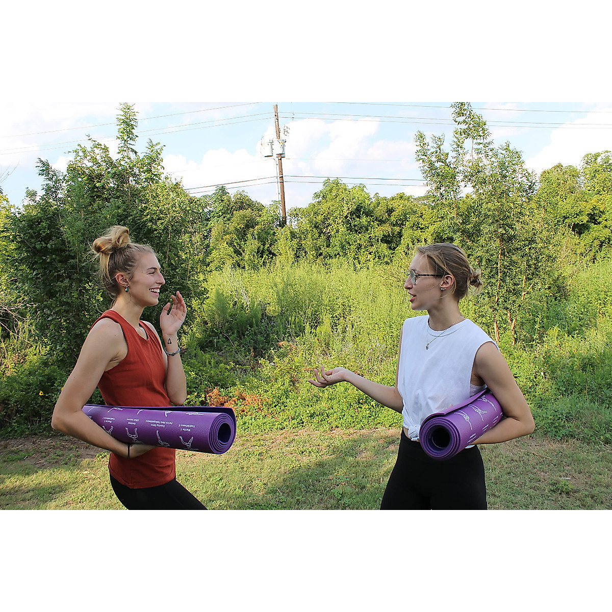 Beginner Instructional Yoga Mat with Poses Printed On It - 75 Illustrated Yoga Poses & 75 Stretches - Non Slip - Yoga Mat For All Genders