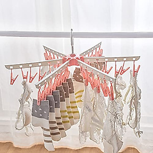 Radefaun Clip and Drip Hanger with 36 Clips Plastic Swivel Hook Portable Folding Drying Rack Baby Clothes Hanger Foldable Travel Accessories for Socks Bras Lingerie Towels Underwear Gloves Pink