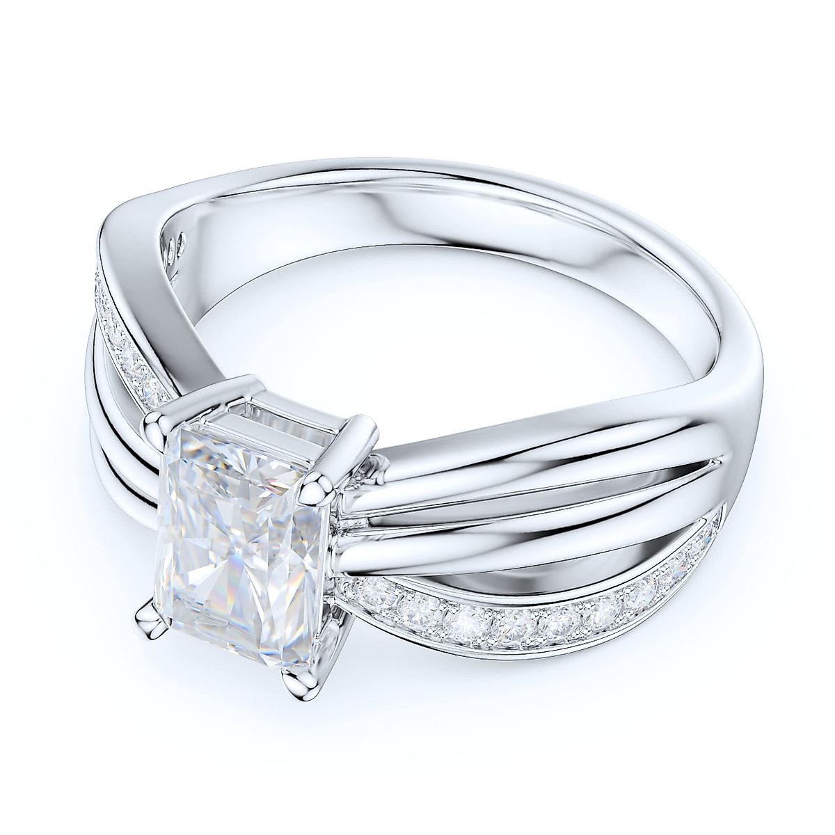 PRSTANI Sterling Silver Ribbon Bowknot Infinity Simulated Emerald Cut Diamond Engagement Ring Cross Twisted Knot Promise Ring (10)