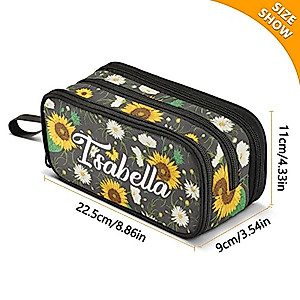 Vnurnrn Sunflower Daisy Custom Pencil Case Large Big Capacity Pen Case 3 Compartments Pencil Bag for Girls Boys Pencil Cases for Adults Stationery Bag for Girls Students Business Office