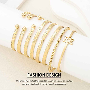 Sakytal Boho Gold Bangles Bracelets Layered Stackable Bracelet Set Hexagram Bracelet for Women